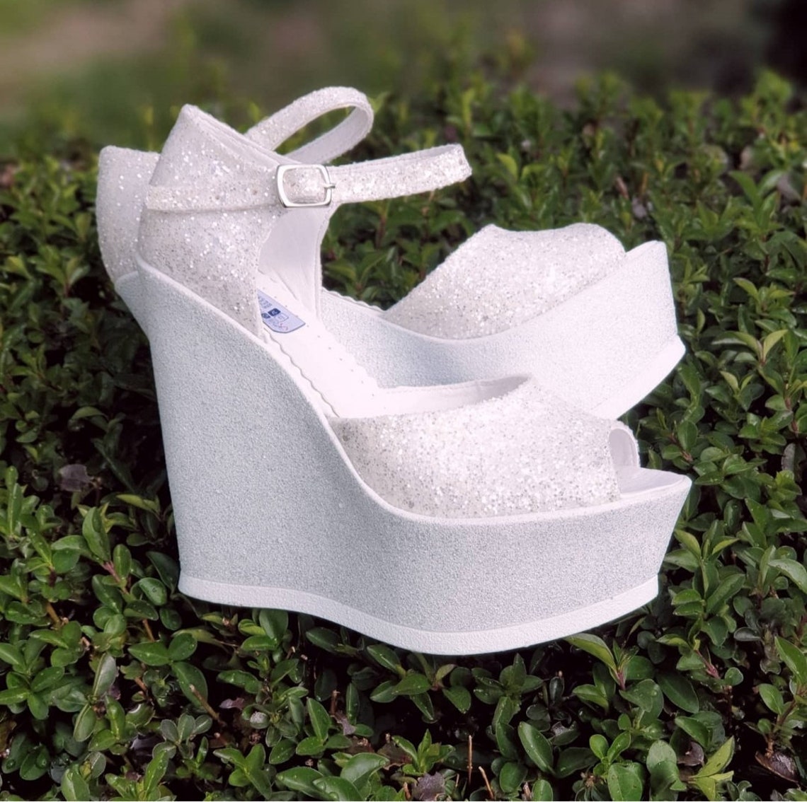 Wedge Heel White Glitter Bridal Shoes Color and Height Options - Etsy