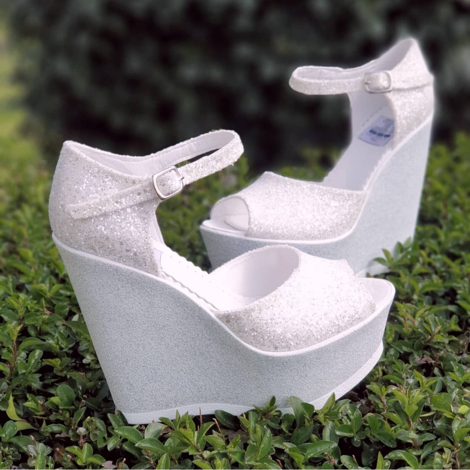 Wedge Heel White Glitter Bridal Shoes Color and Height Options ...
