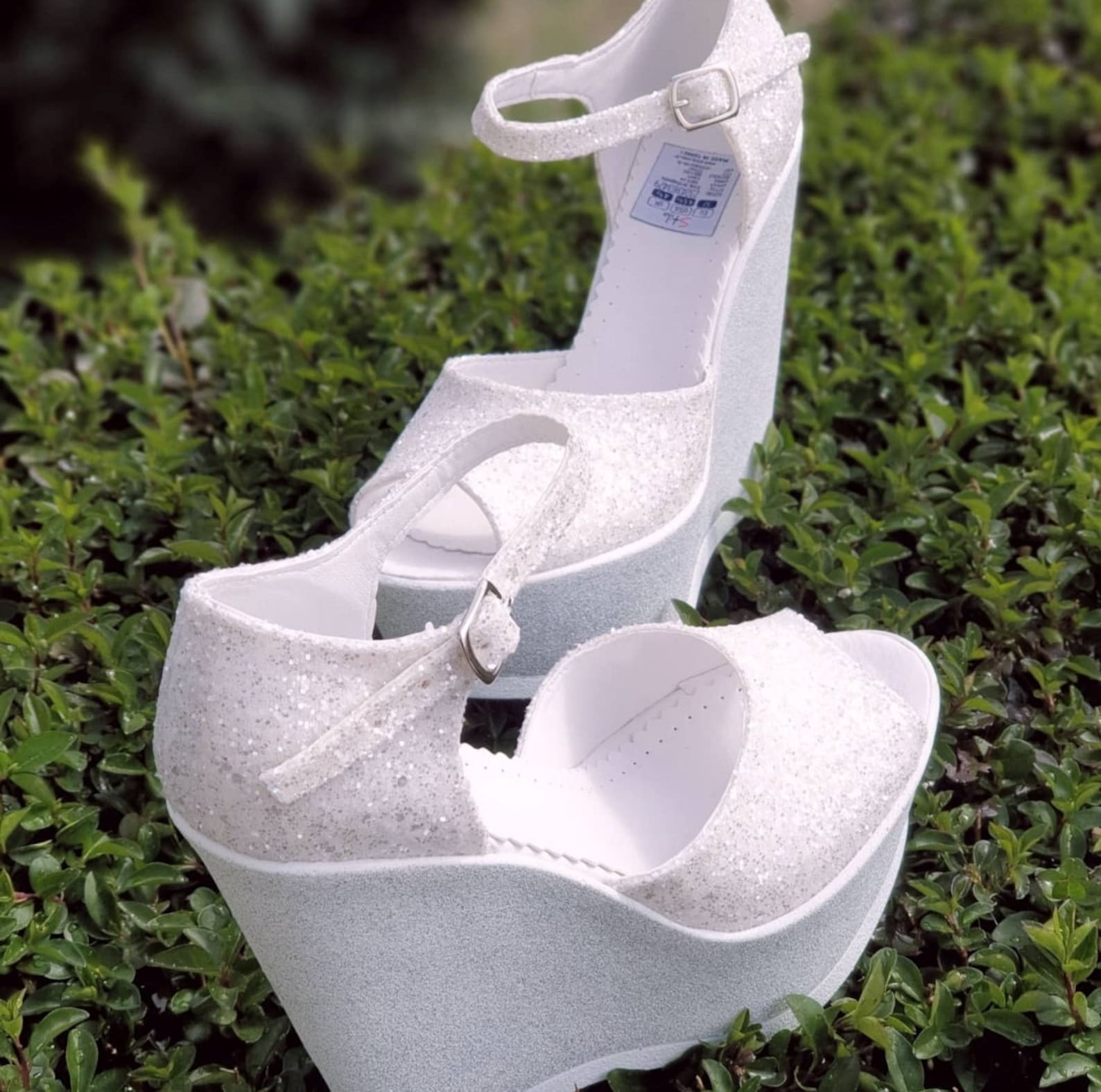 Wedge Heel White Glitter Bridal Shoes Color and Height Options ...
