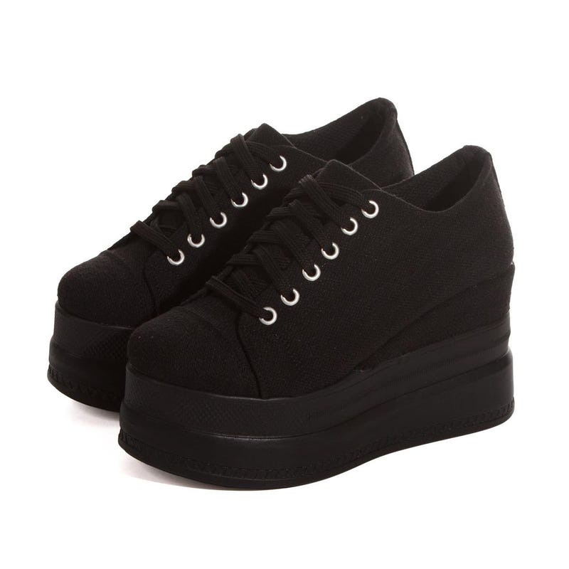 Black Wedge Heel Sneakers - Etsy
