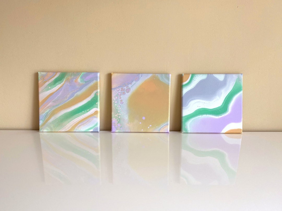 3 X Daylight Acrylic Paintings on Canvas 20 X 20 Cm Pour Fluid Art - Etsy