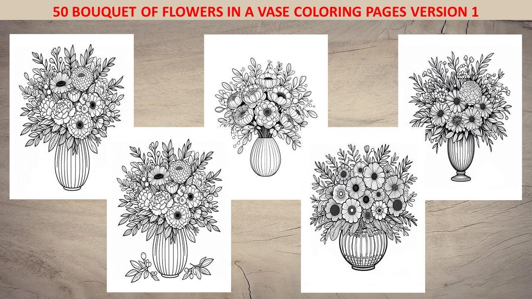 50 Coloring Pages Flowers in Vase in DIN A 4 Format, Letter Format - Etsy