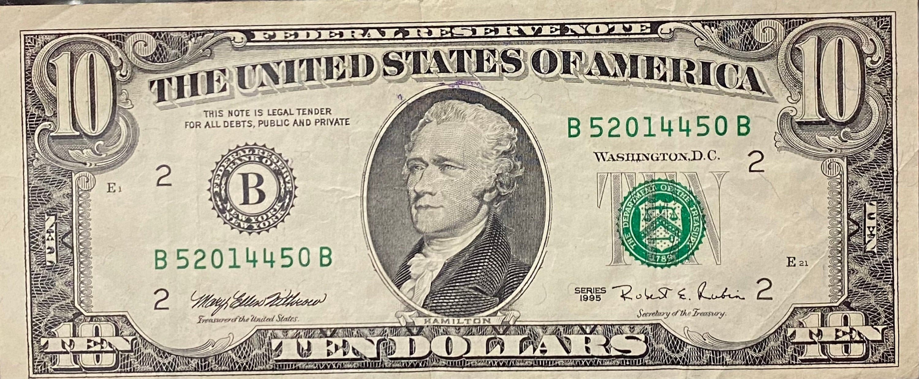 1995 Vintage 10 Dollar Bill - Etsy