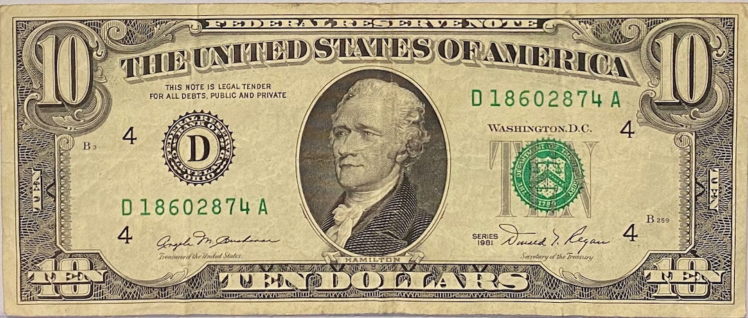 1981 Vintage 10 Dollar Bill - Etsy