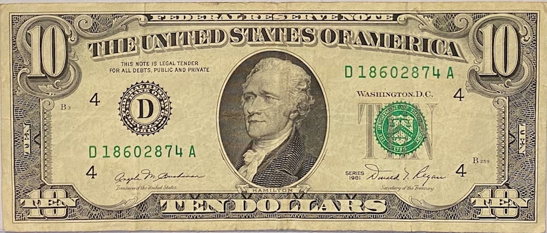 1981 Vintage 10 Dollar Bill - Etsy