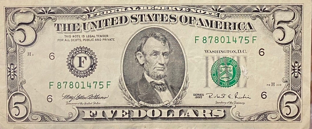 1995 Vintage 5 Dollar Bill Etsy