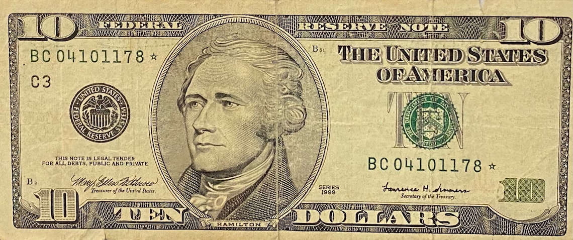 1999 Vintage 10 Dollar Bill - Etsy