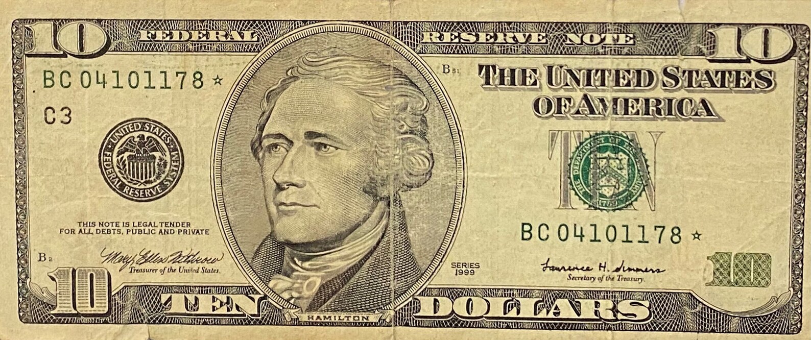 1999 Vintage 10 Dollar Bill - Etsy