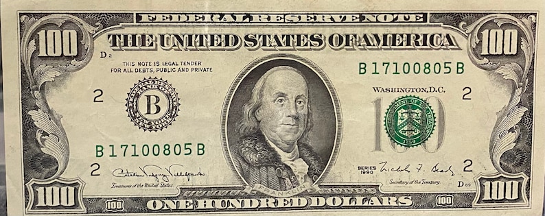 Vintage 1990 100 Dollar Bill - Etsy Vintage 1990 100 Dollar Bill - Etsy