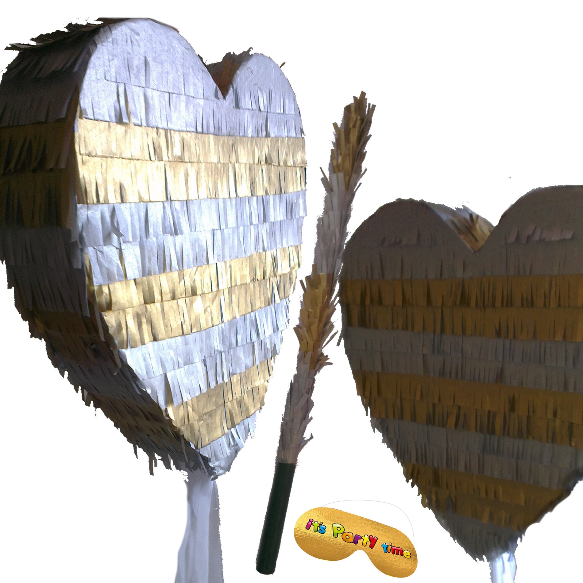 Big Gold Silver Heart Pinata and Stick Love Birthday Hen - Etsy