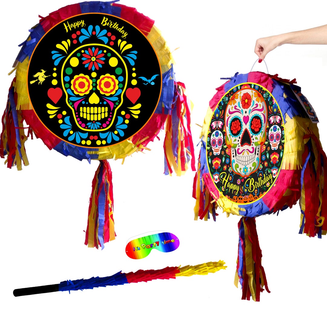 Round Skull Piñata Set Halloween Theme Party Pinata Supplies Birthday ...
