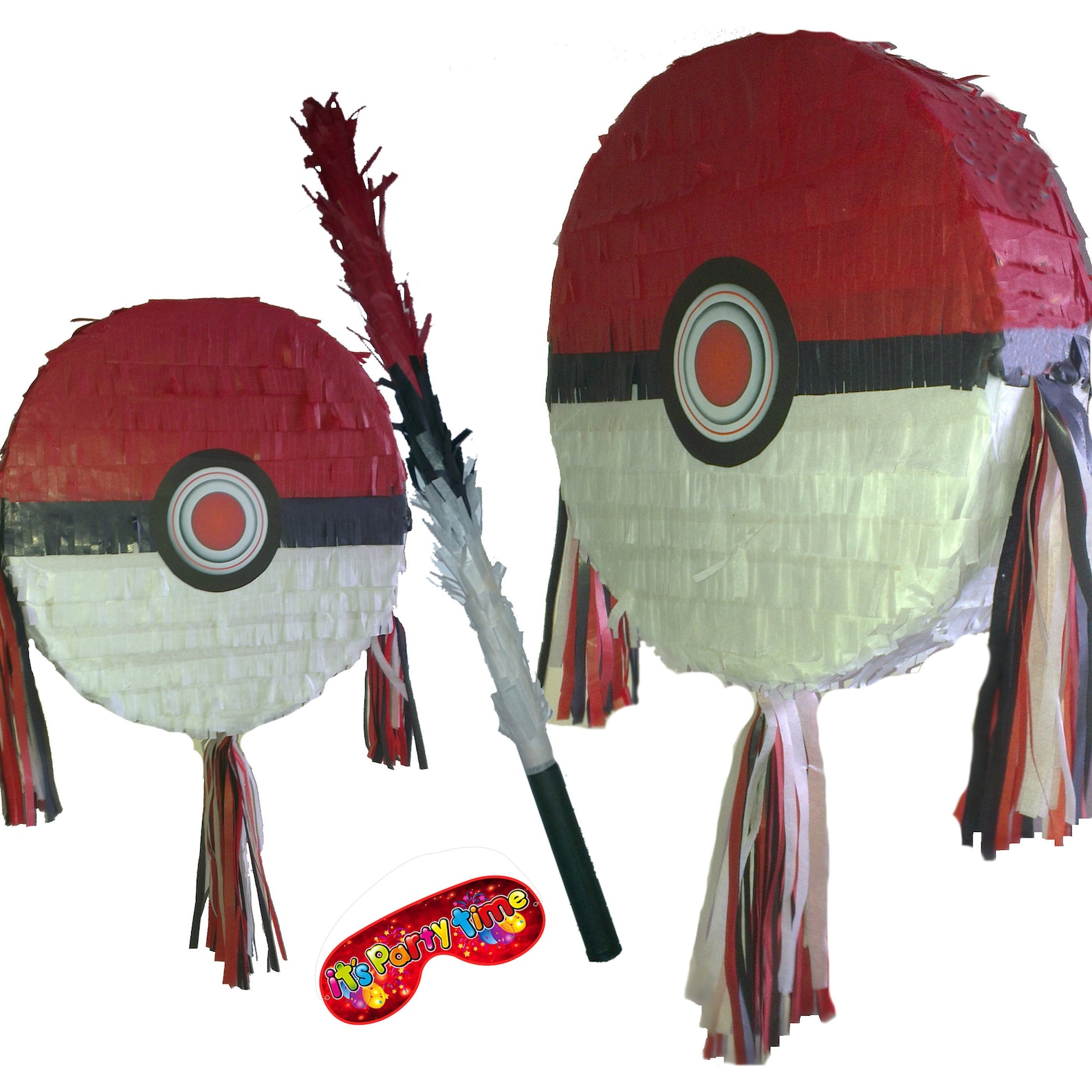 Red and White Pinata Round Party Fun Smashing Game With Stick Blindfold ...