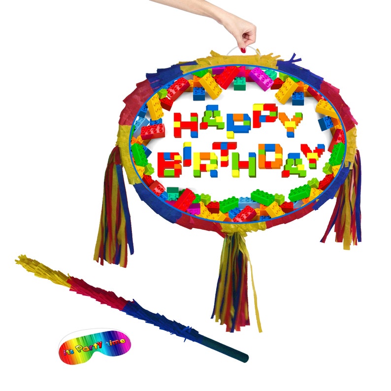 Building Blocks Pinata, Happy Birthday Party Game With Stick ...