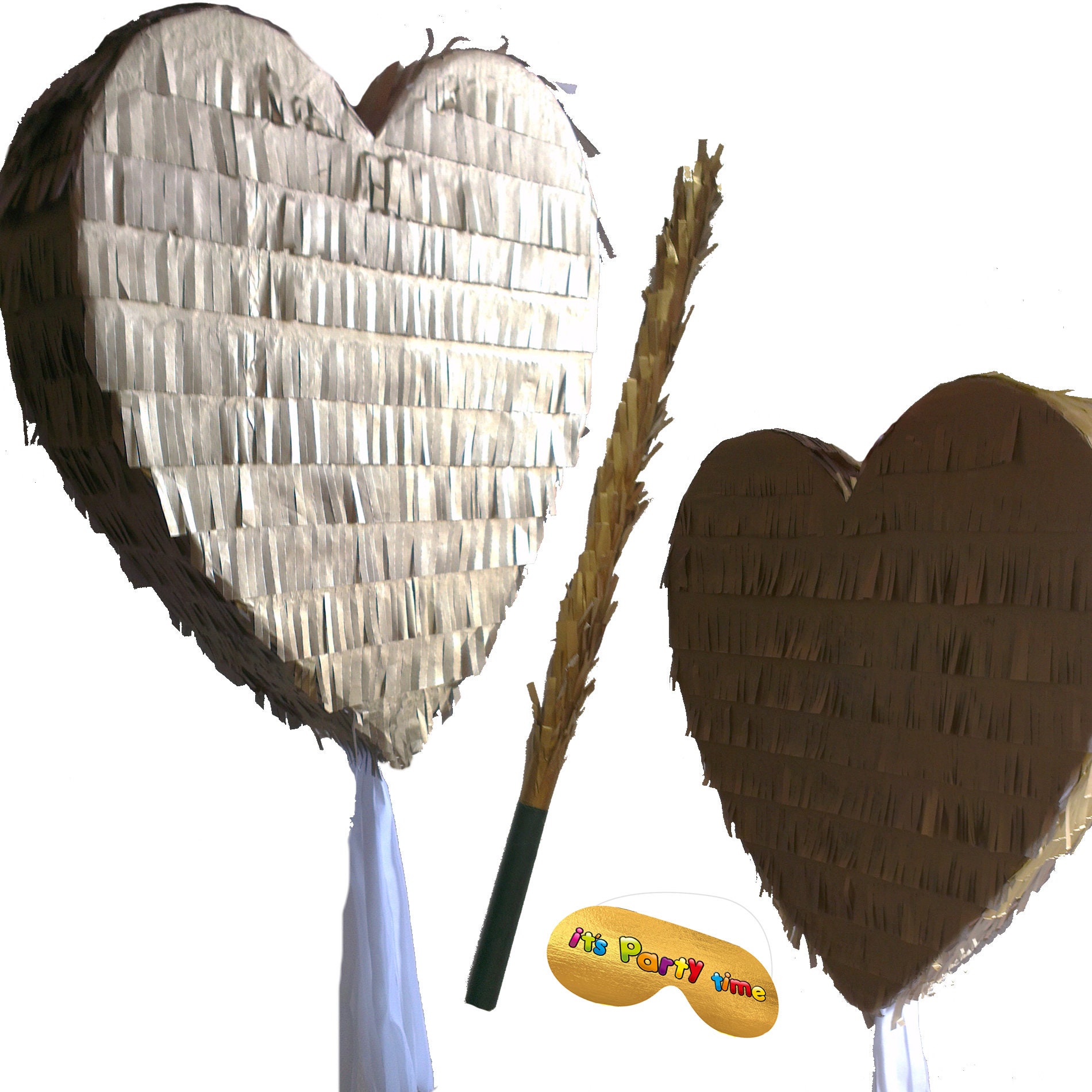 Big Gold Silver Heart Pinata and Stick Love Birthday Hen - Etsy