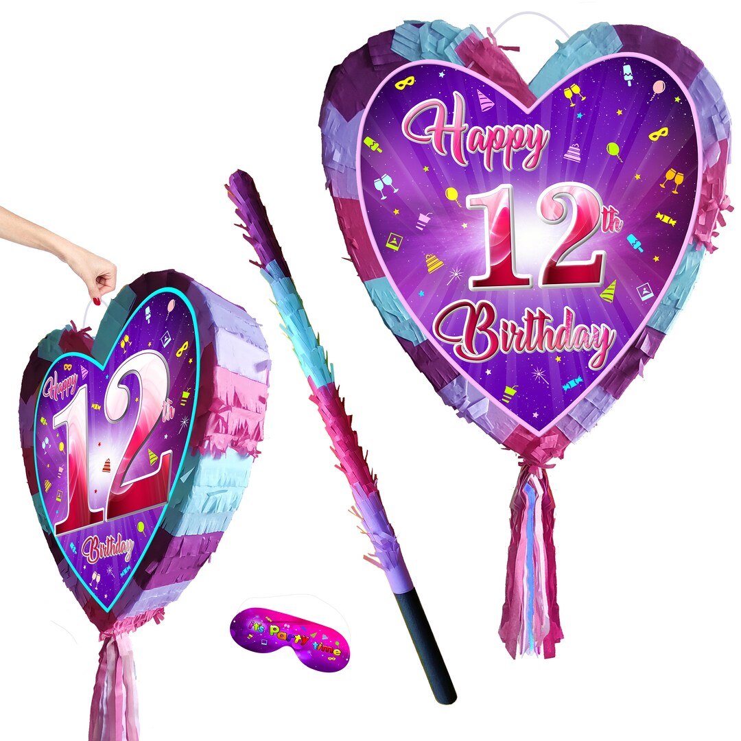 12th Birthday Heart Pinata With Stick Twelfth Piñata Girls Party Love ...
