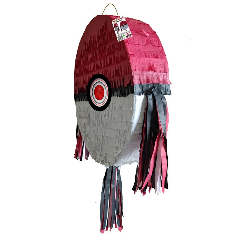 Red and White Pinata Round Party Fun Smashing Game With Stick Blindfold ...