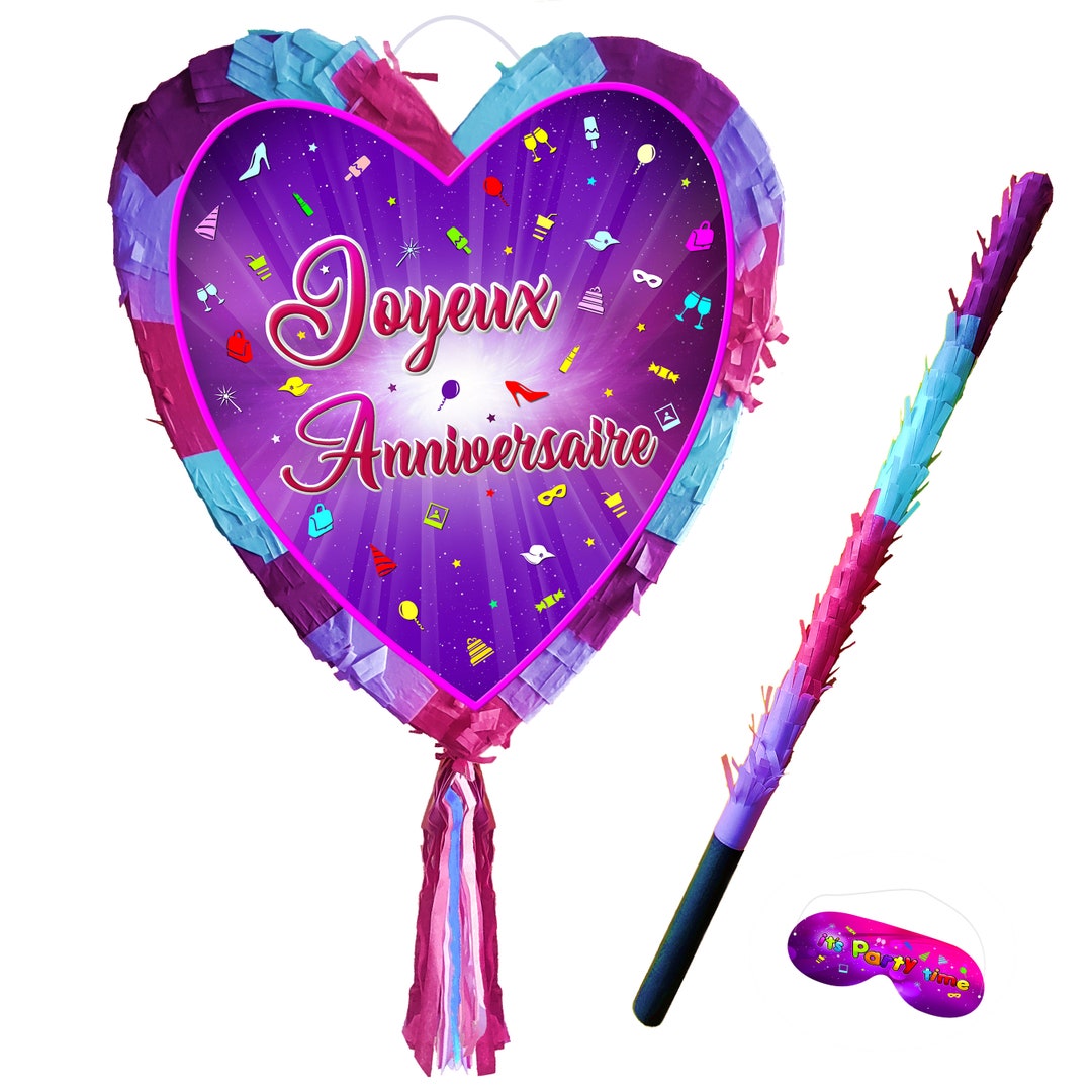 Joyeux Anniversaire Heart Pinata With Stick Love Party Happy Birthday ...