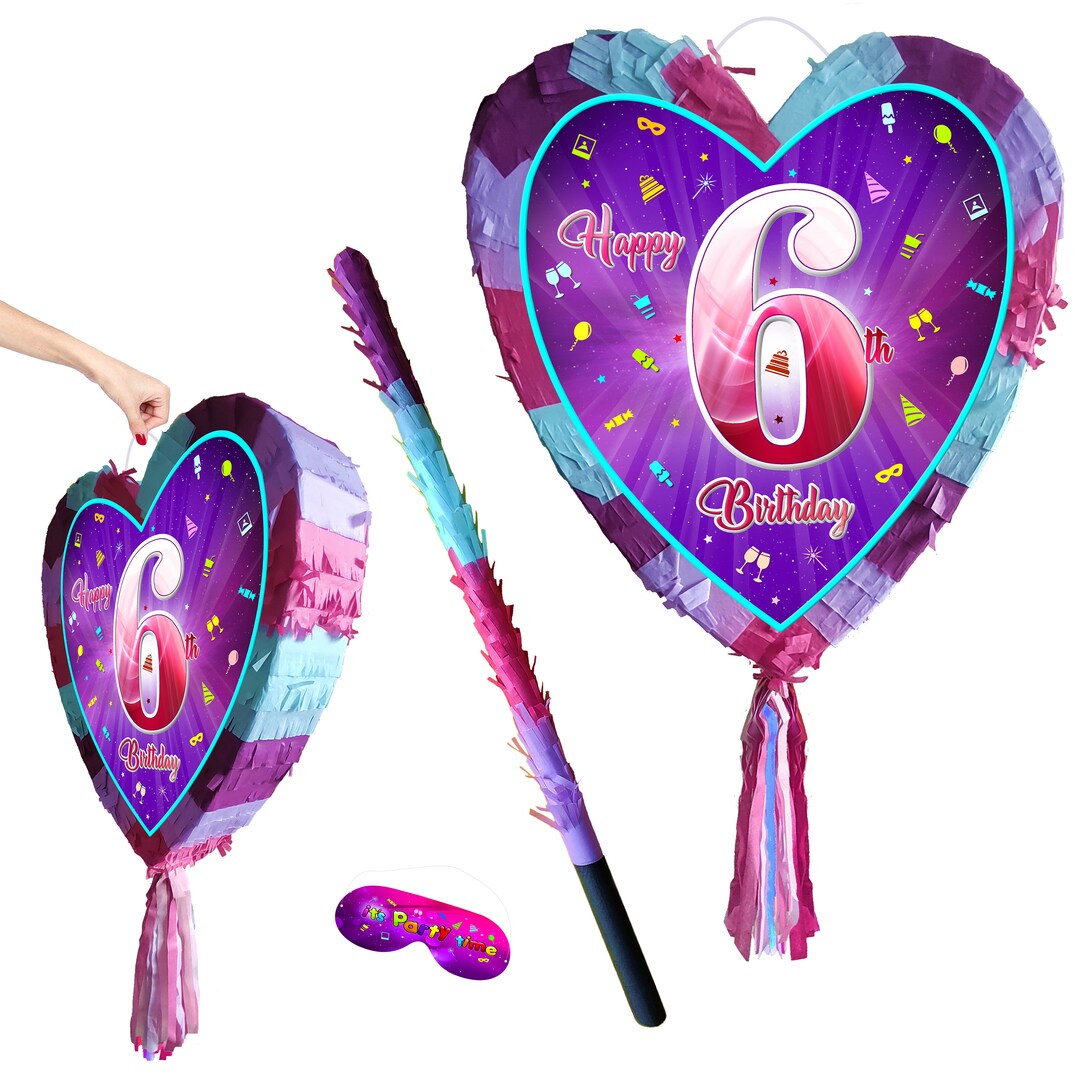6th Birthday Heart Pinata With Stick Sixth Piñata Girls Party Love ...
