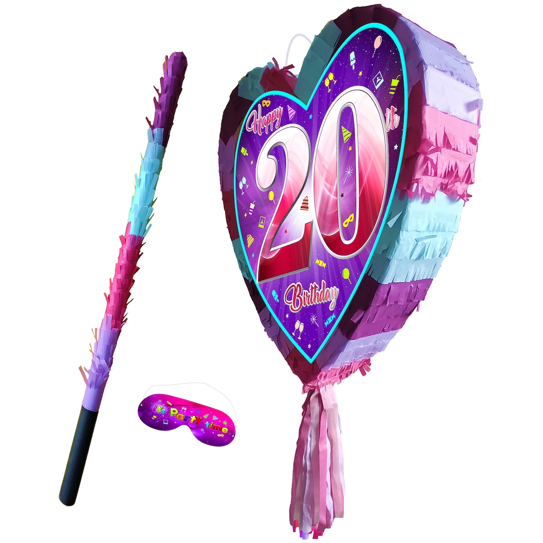 20th Birthday Heart Pinata With Stick Twenty Piñata Girls Party Love ...