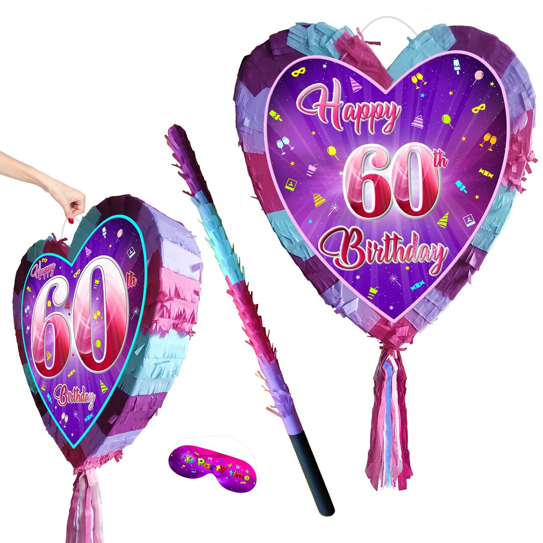 60th Birthday Heart Pinata With Stick Sixty Piñata Girls Party Love ...