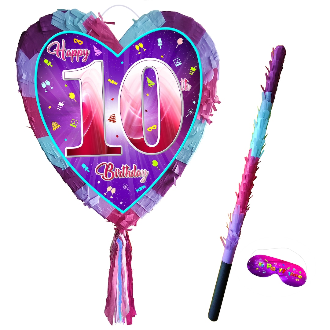 10th Birthday Heart Pinata With Stick Tenth Piñata Girls Party Love ...