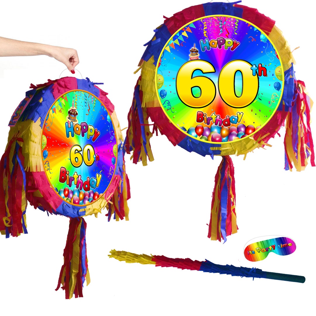 60th Birthday Pinata Piñata Party Round Theme Piñata Supplies Happy ...