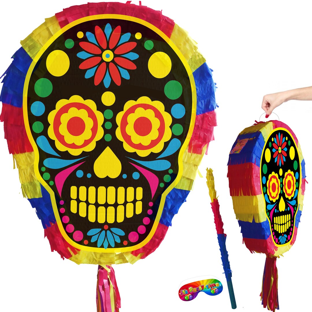 2024 Skull Piñata With Stick Party Pinata Supplies Birthday Blindfold ...