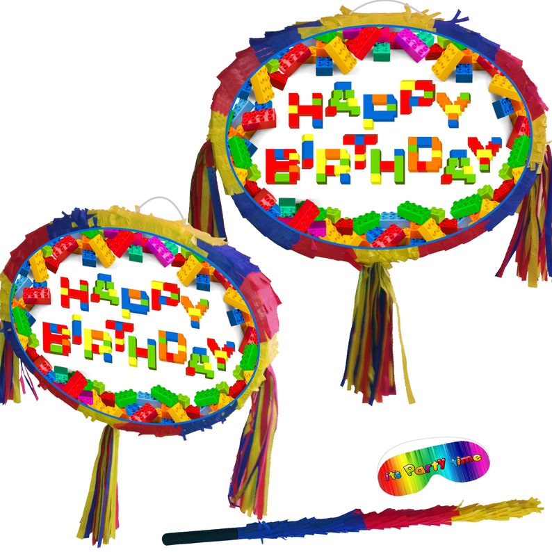 Building Blocks Pinata, Happy Birthday Party Game With Stick ...