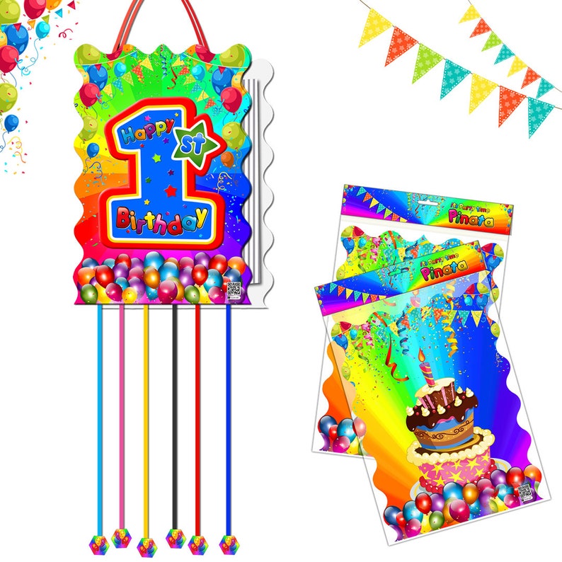 First Birthday Pinata Pull String Paper Bag Party Piñata Game Children ...
