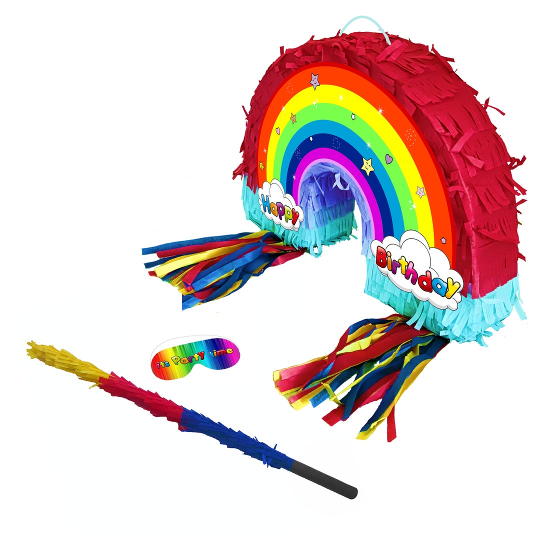 Rainbow Piñata With Stick Happy Birthday Piñata Set Party Theme ...