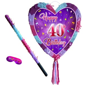 40th Birthday Heart Pinata With Stick Forty Piñata Girls Party Love ...