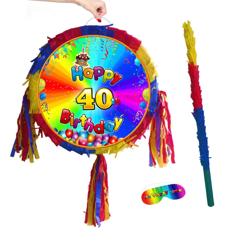 40th Birthday Pinata Piñata Party Round Theme Piñata Supplies Happy ...
