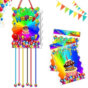 Pull String Birthday Piñata: Rainbow Cake Party Game - Etsy