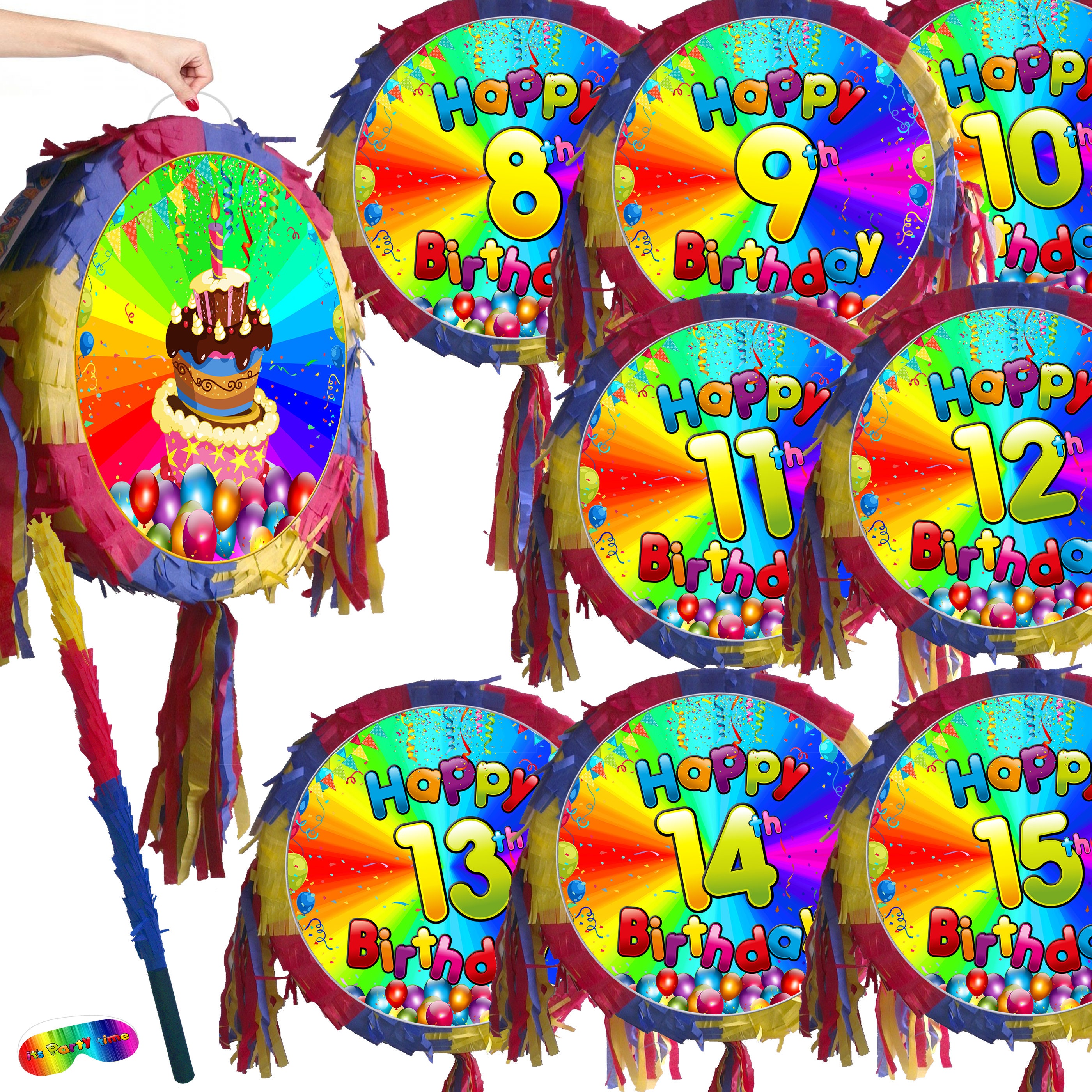 Number Pinata With Stick Happy Birthday 8th 9th 10 11 12 13 14 - Etsy