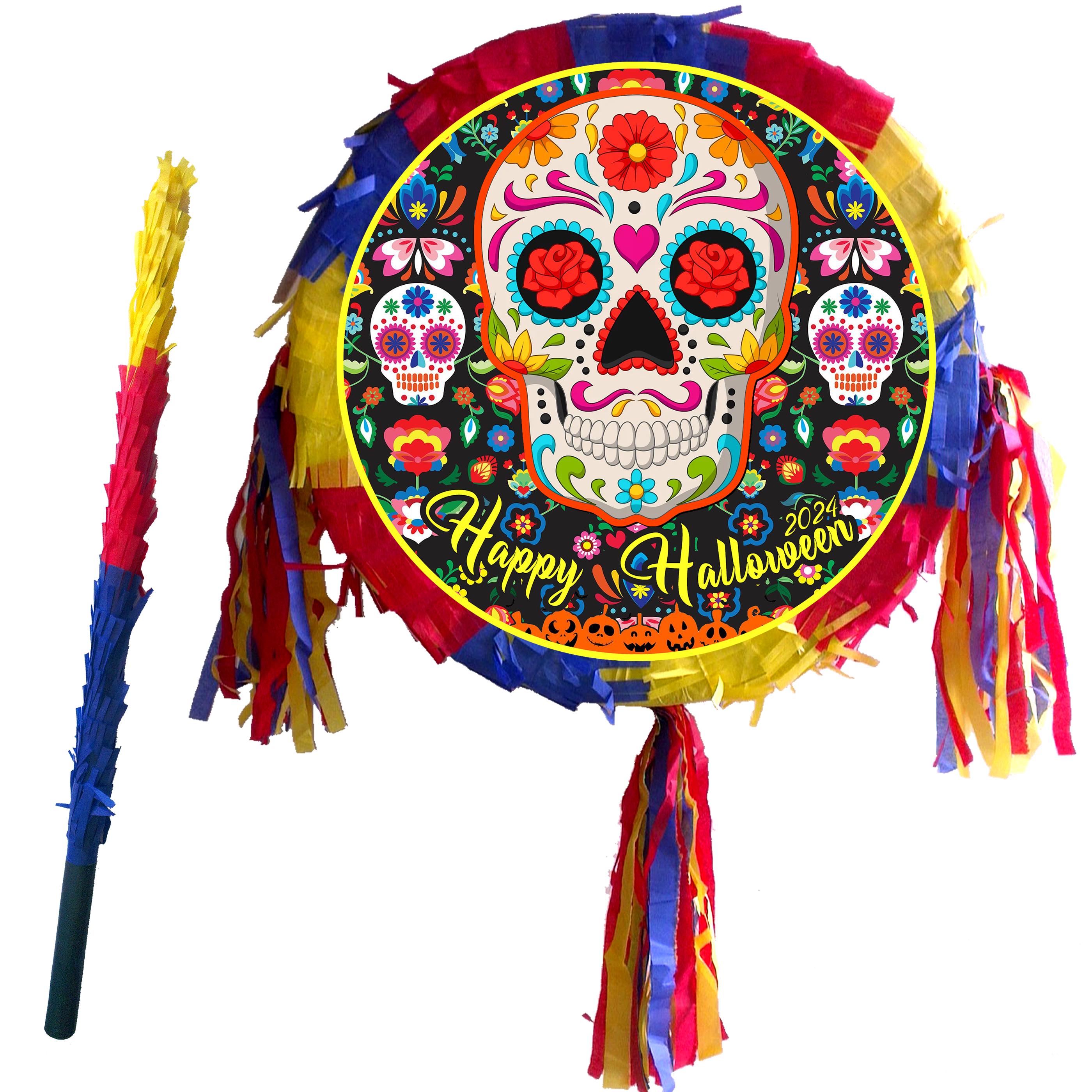 Round Skull Piñata Set Halloween Theme Party Pinata Supplies Birthday ...