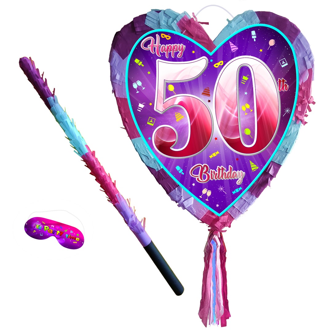 50th Birthday Heart Pinata With Stick Fiftieth Piñata Girls Party Love ...