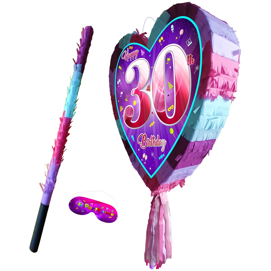 30th Birthday Heart Pinata With Stick Thirty Piñata Girls Party Love ...