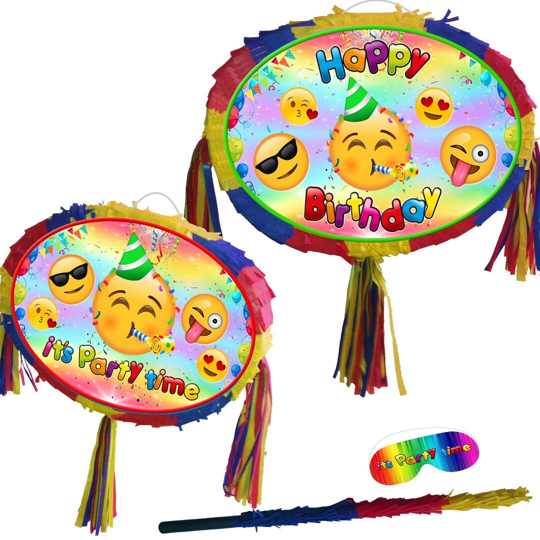 Emoji Party Pinata Happy Birthday Oval Theme Piñata Supplies Smash Game ...