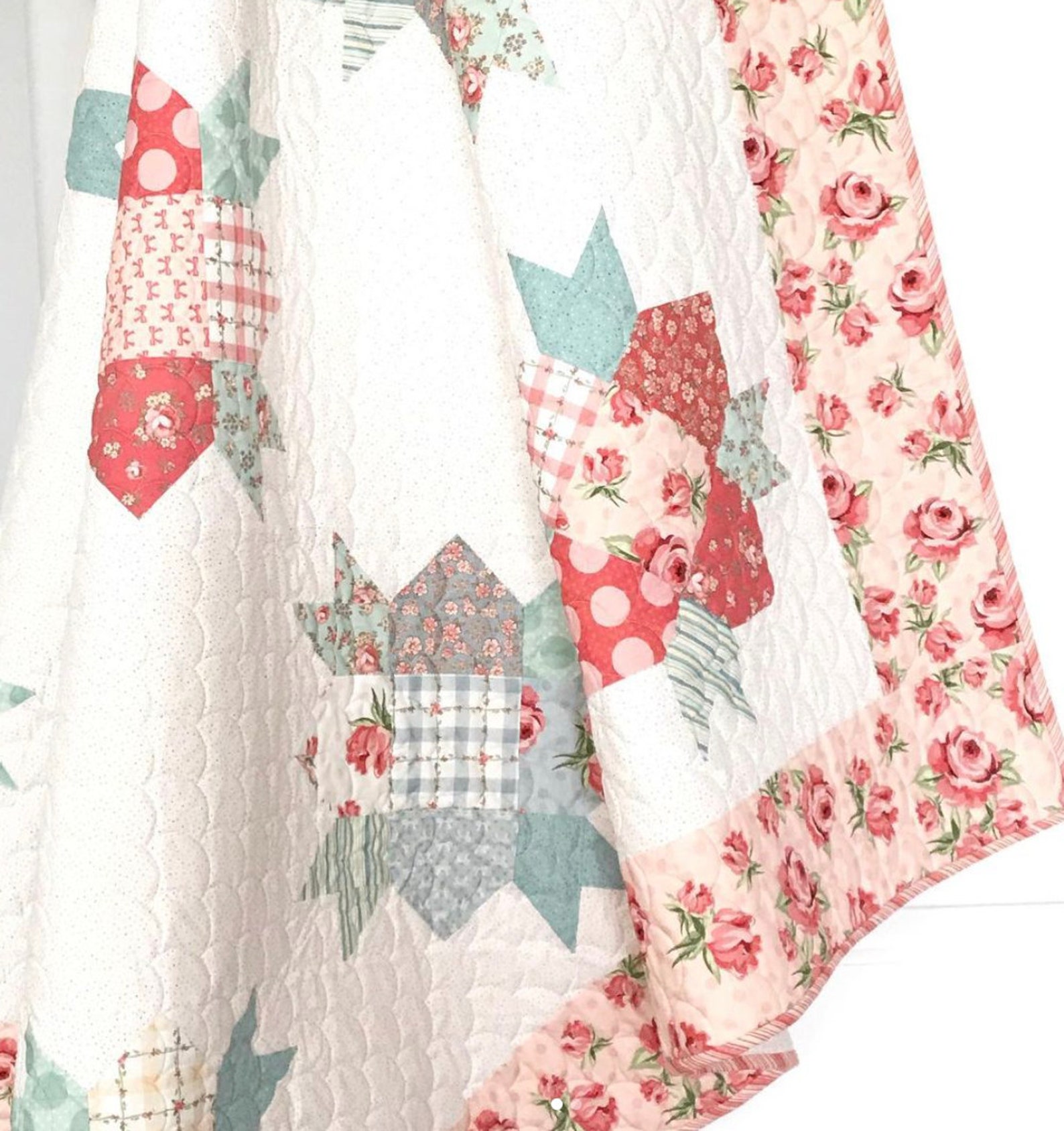 Abby Rose Mint Quilt Kit Featuring Dots and Posies by Lori Woods for ...