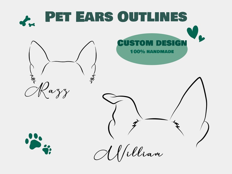 Pet Ears OUTLINE Dog Ear Tattoo Custom Cat Drawing Mini Pet - Etsy