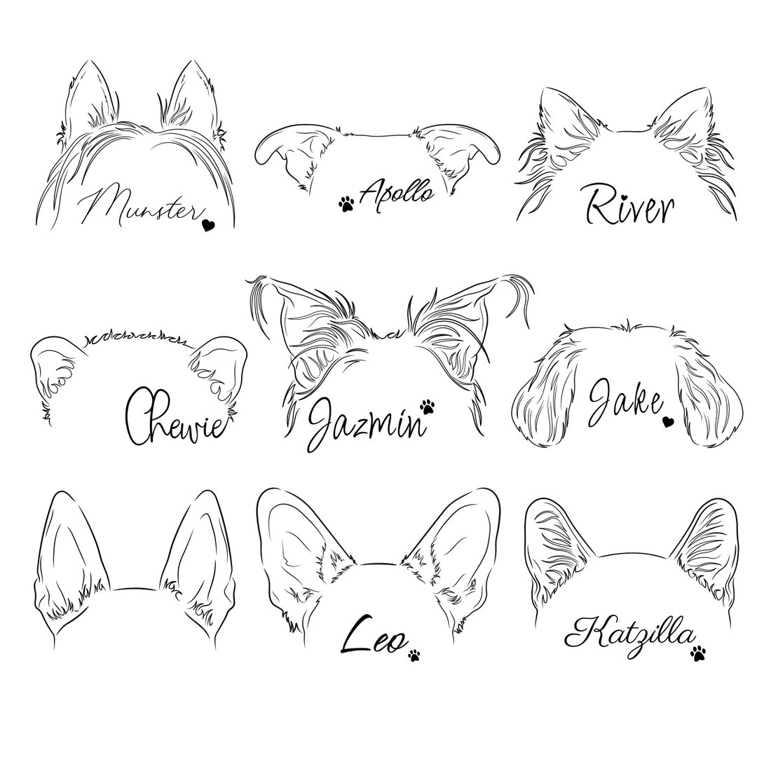Dog Ear Outline DIGITAL, Minimalist Ear Portrait, Custom Pet Tattoo ...