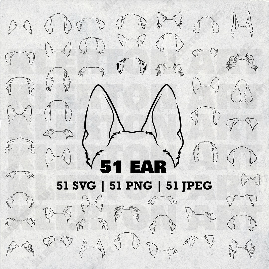 Dog Ears, Line Drawing, Dog Svg, Line Drawings, PNG Bundle, Puppy Ears ...