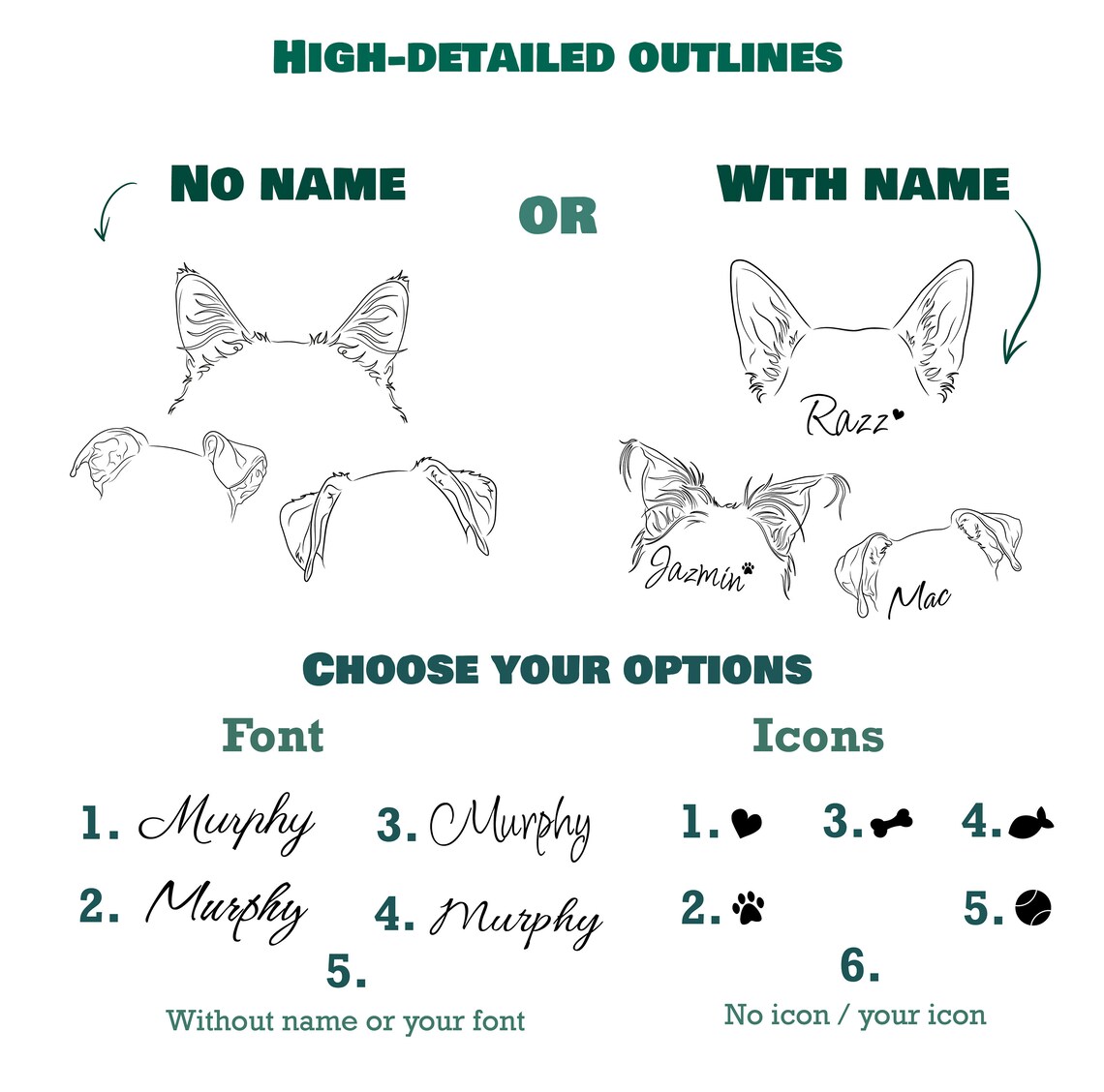 Pet Ears OUTLINE Dog Ear Tattoo Custom Cat Drawing Mini Pet - Etsy