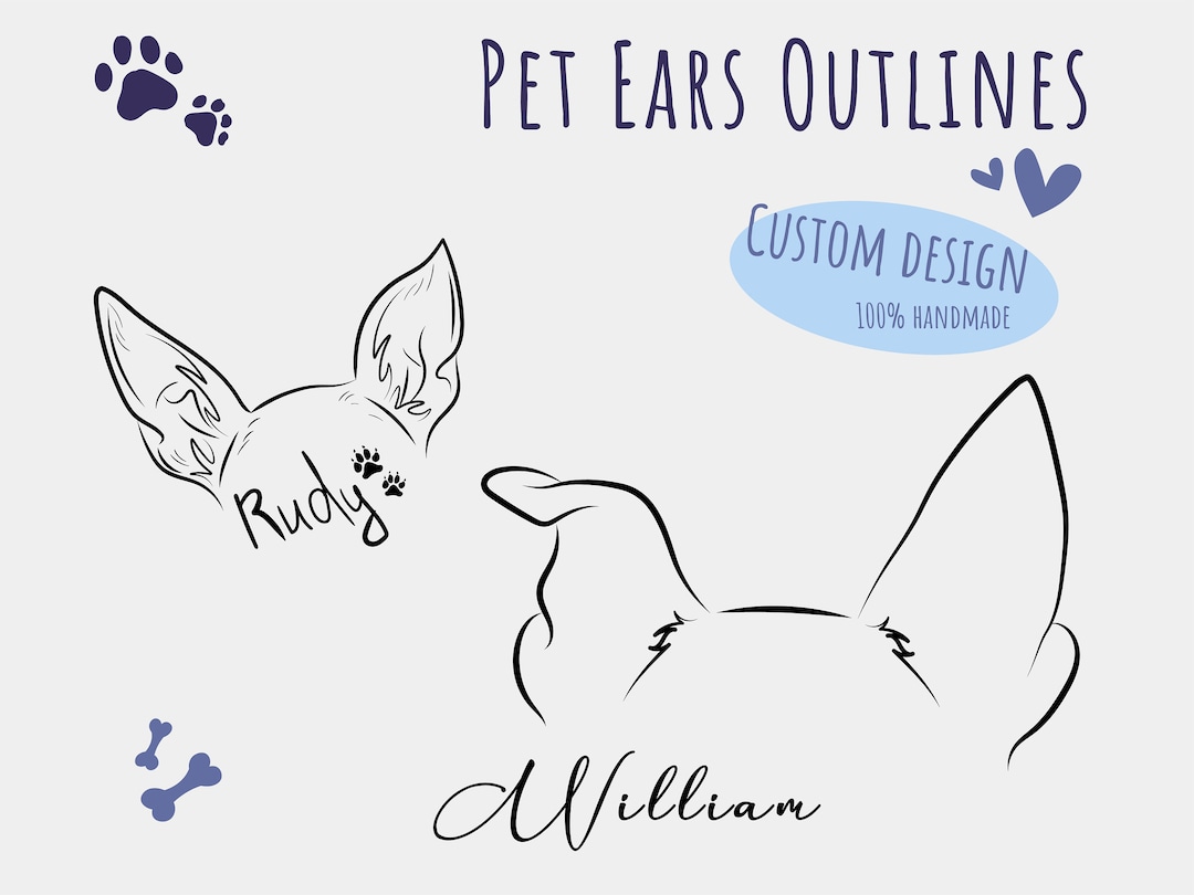 Dog Ears Outline, Pet Tattoo Design, Custom Cat Drawing, Minimalistic ...