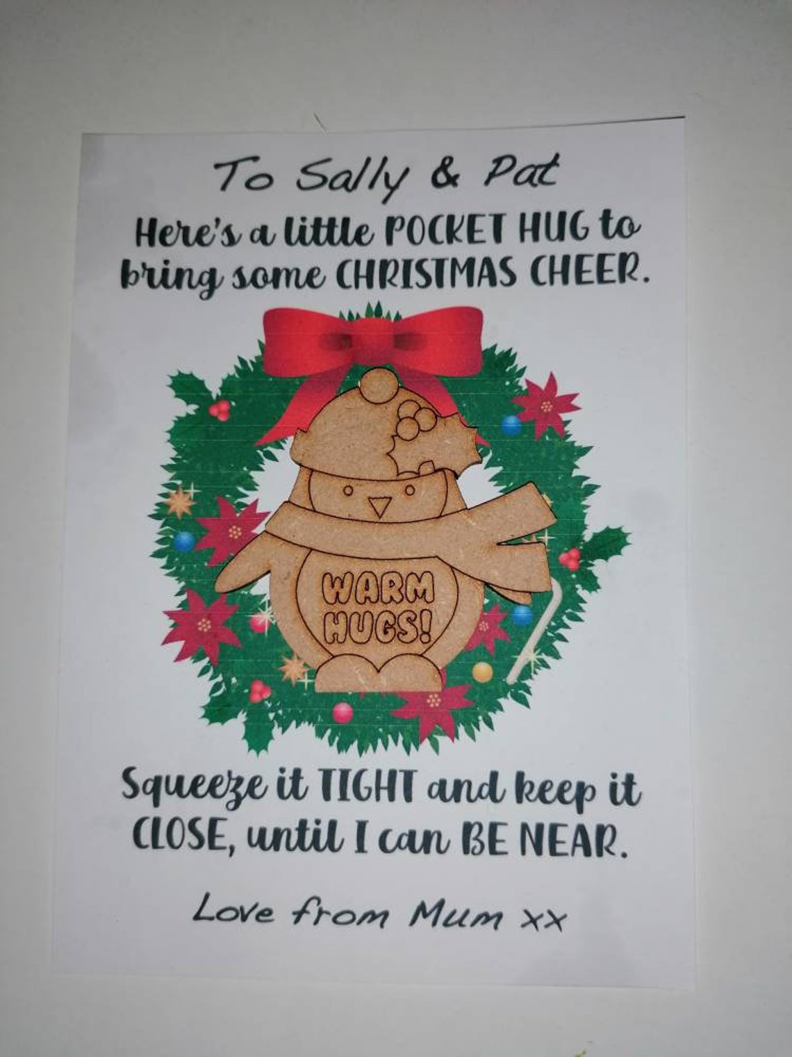 Personalised Wooden pocket Christmas hug / Christmas hug card | Etsy