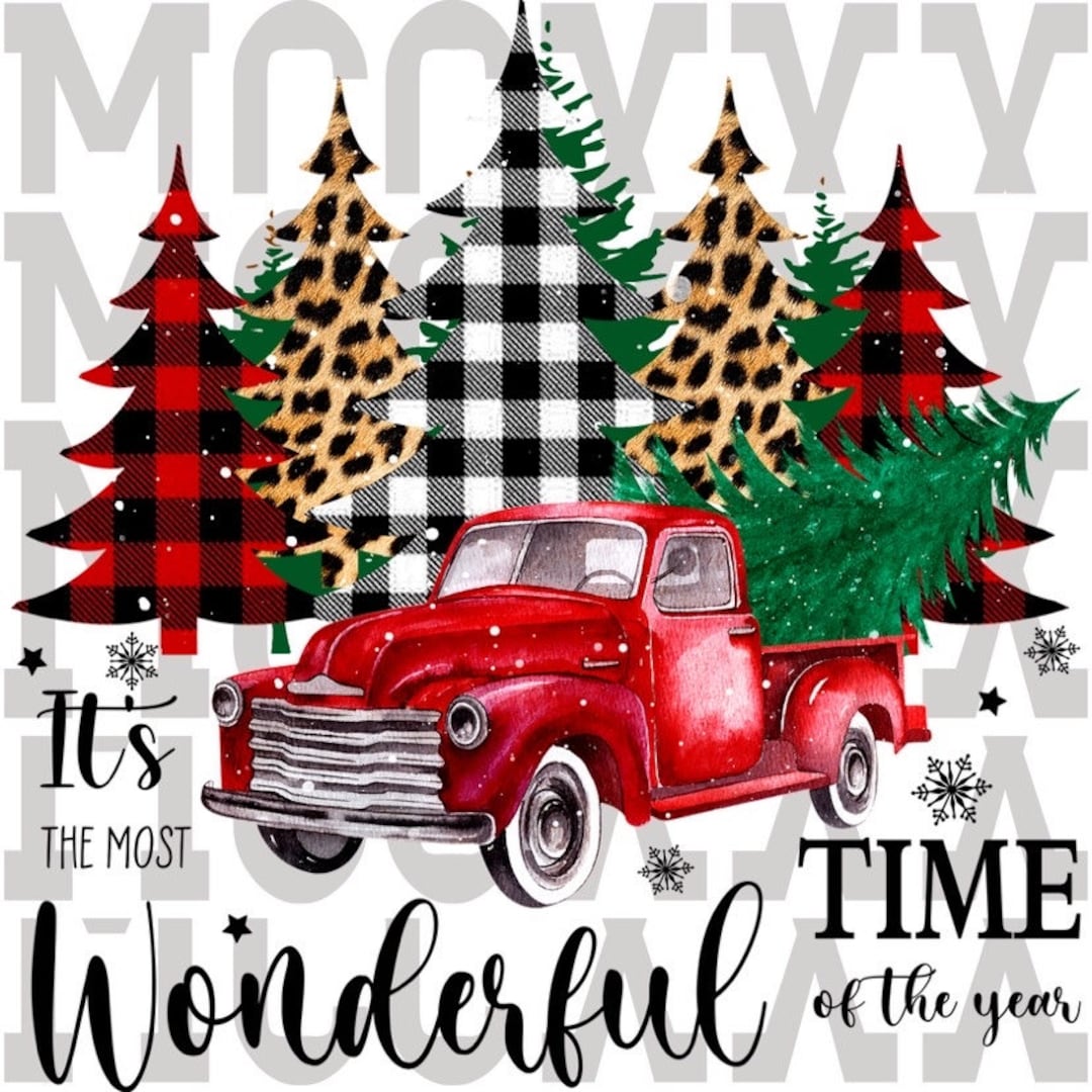 Vintage Red Truck Christmas Digital Design - Retro Holiday Illustration ...