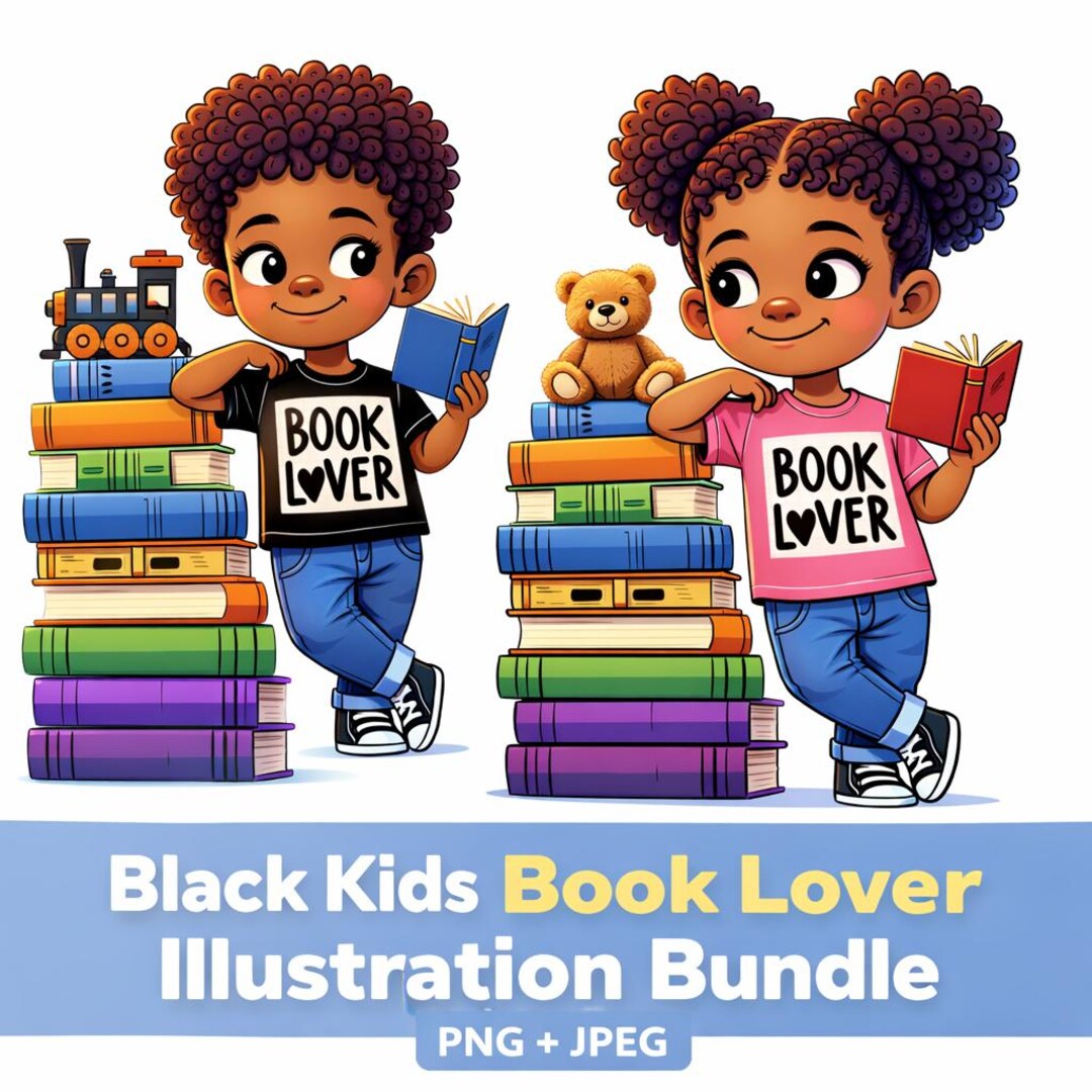 Black Kids Book Lover Clipart Bundle | Boy & Girl Reading Illustration ...
