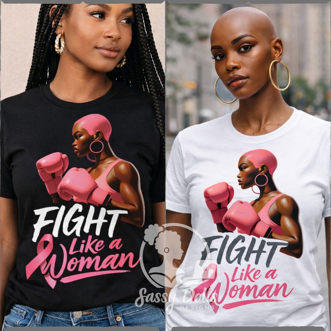Fight Like a Woman Pink Boxing Illustration PNG JPG | Breast Cancer ...