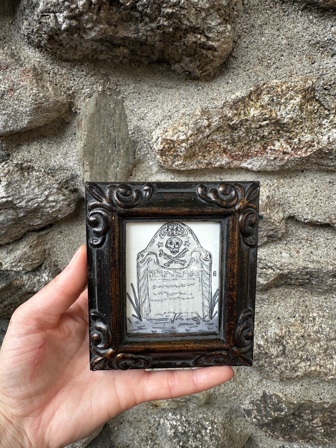 Gravestone Cemetery Mini Print FRAMED Original Artwork Historic New ...
