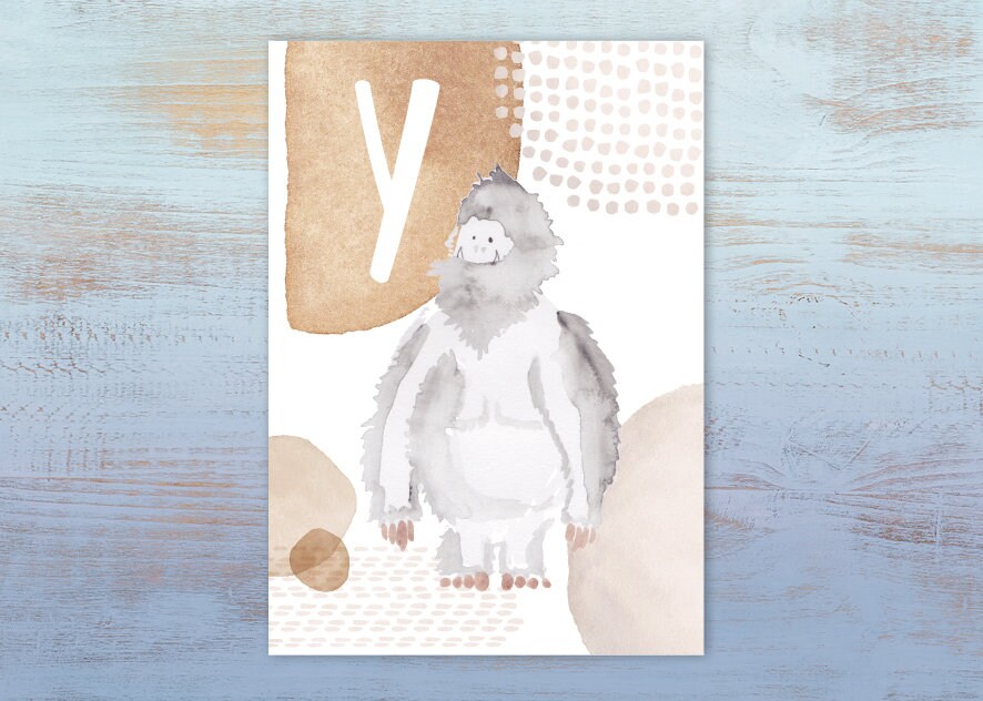 ABC card Y like Yeti Letter card Postcard A6 | Etsy